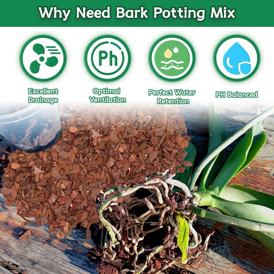 Orchid Bark Potting Mix, 1QT Premium Orchid Potting Mix, Orchid Bark ...