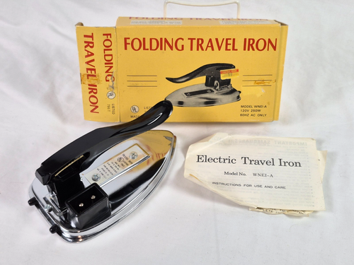 Vintage Folding Travel Iron New Old Stock With Box Made In USA- No Cord ...