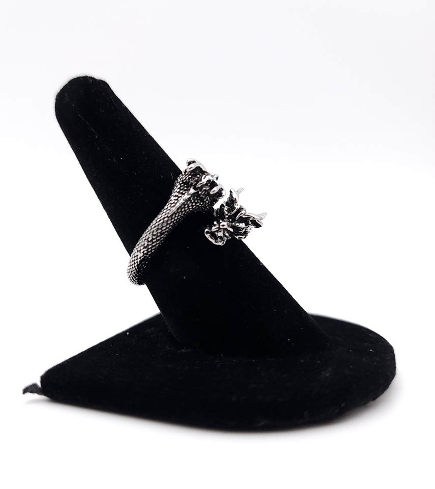 Dueling Dragon Head Ring Silver Plated Adjustable Fantasy Gothic ...