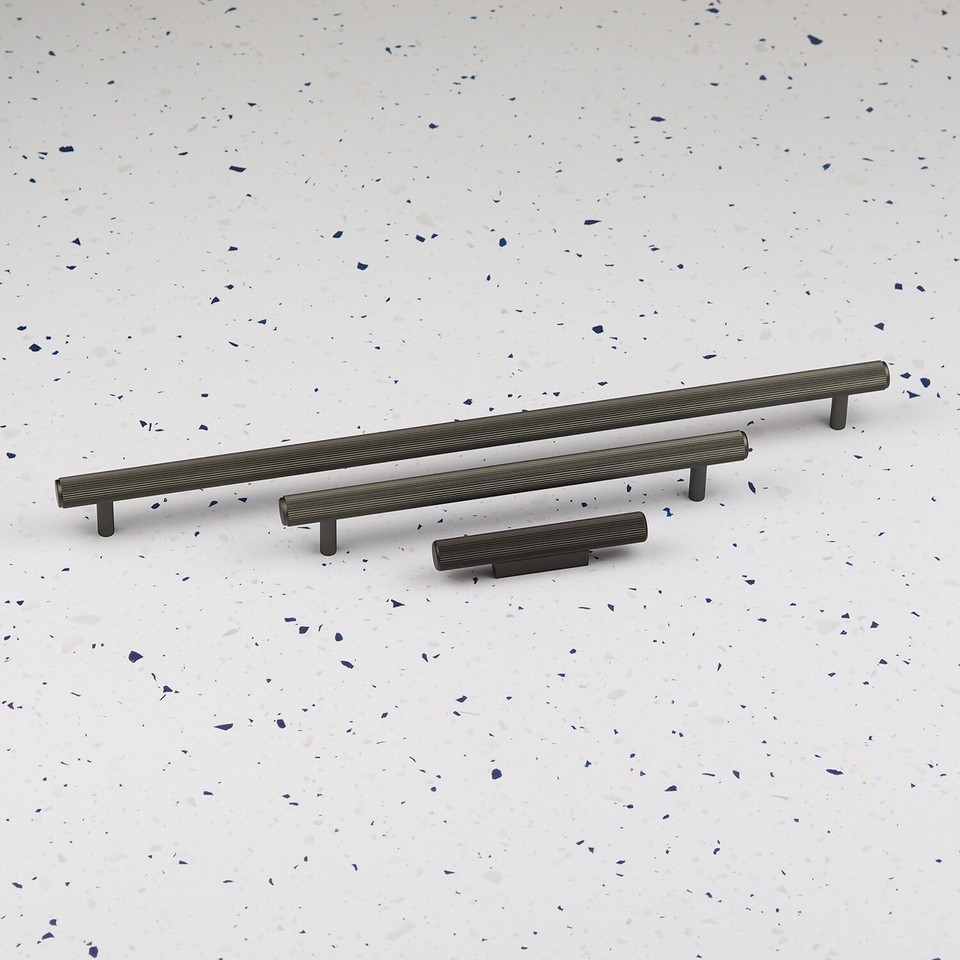 Dark Grey Kitchen Handles Reeded Knurled Grooved Cupboard Drawer Door ...