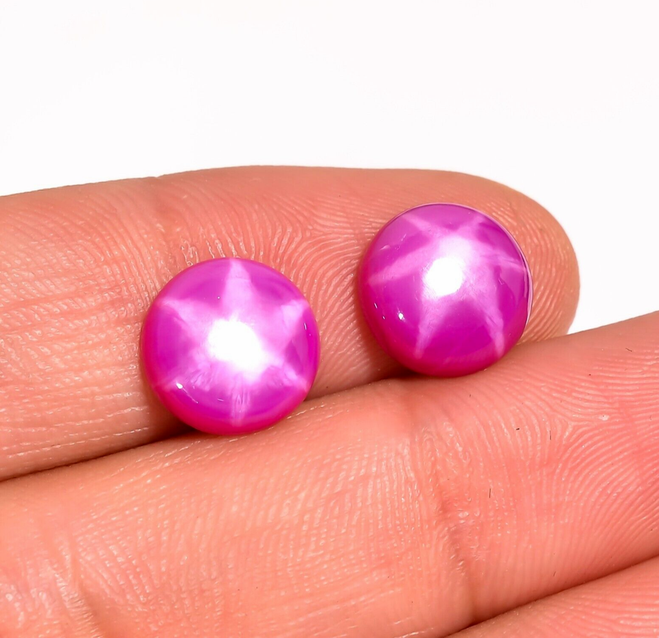Lab Crated Ruby Star 1 Pair Round Pink Linde Ruby Star Gemstone 8 Ct ...