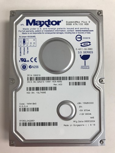 DELL 2K219 3.5" 80GB IDE HARD DRIVE MAXTOR 6Y080L0422651 DIAMONDMAX ...