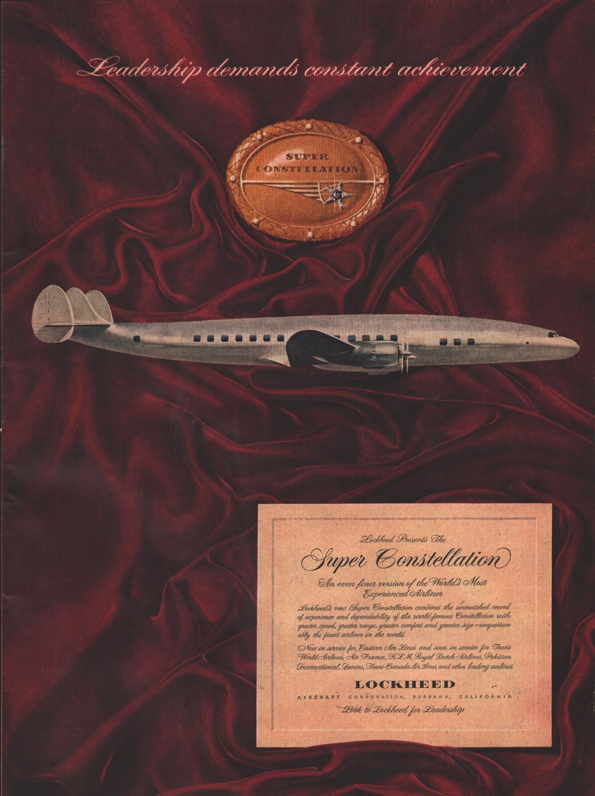 1951 Lockheed Super Constellation Advertisement Airliner Airplane Vtg ...