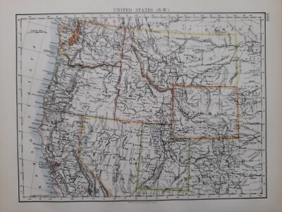 1902 Karte North West United States - Nevada Oregon Wyoming Washington ...