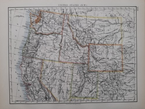 1902 Karte North West United States - Nevada Oregon Wyoming Washington ...
