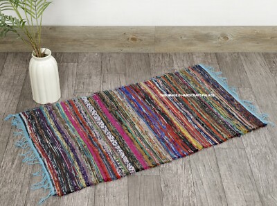 Indian Handmade Chindi Rag Rug Home Floor Decor Runner Cotton Yoga Mat ...