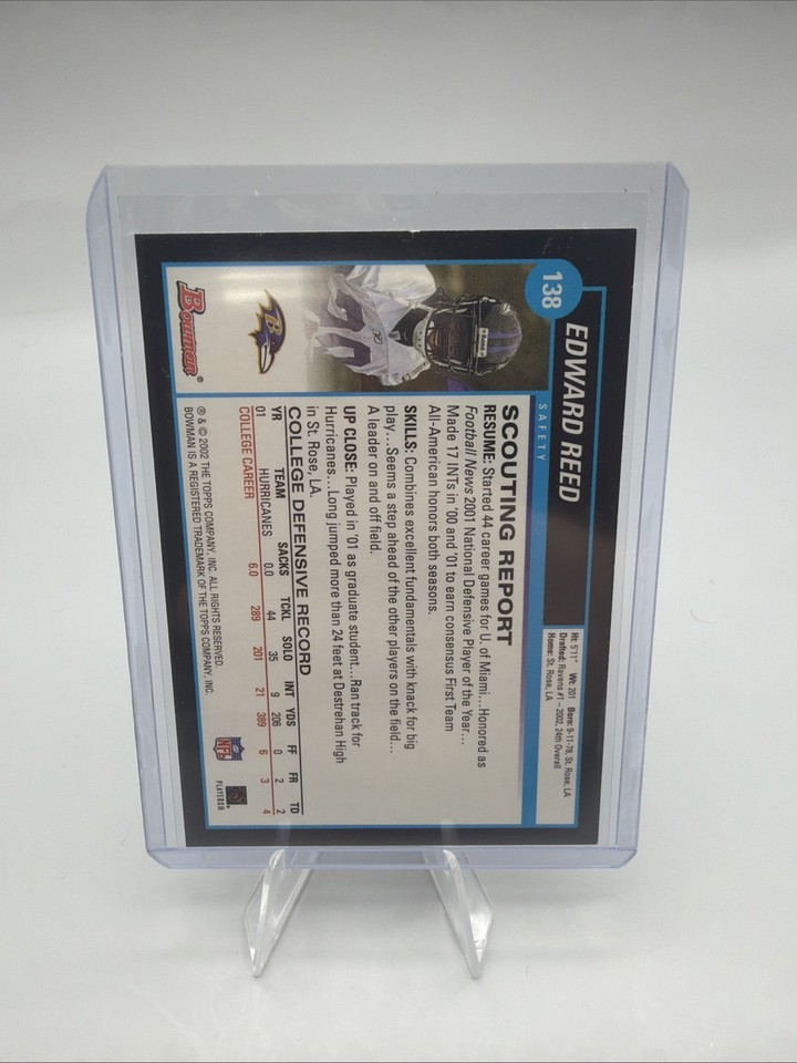 2002 Bowman Football Edward Ed Reed Rookie Card RC #138 Baltimore ...