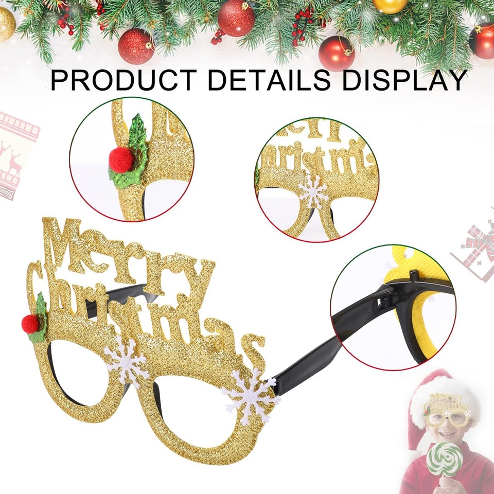 Christmas Photo Booth Props and 6 Pcs Christmas Glitter Glasses Xmas ...