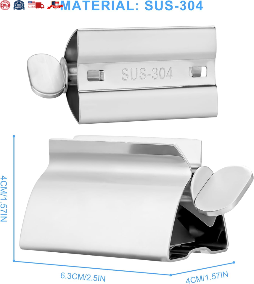 Toothpaste Squeezer, Large Size Set of 2, Stainless Steel Rolling ...