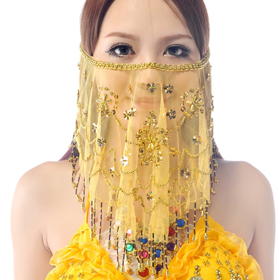 Belly Dance Face veil Shawl Scarf Transparent Face Cloth with Beads and ...