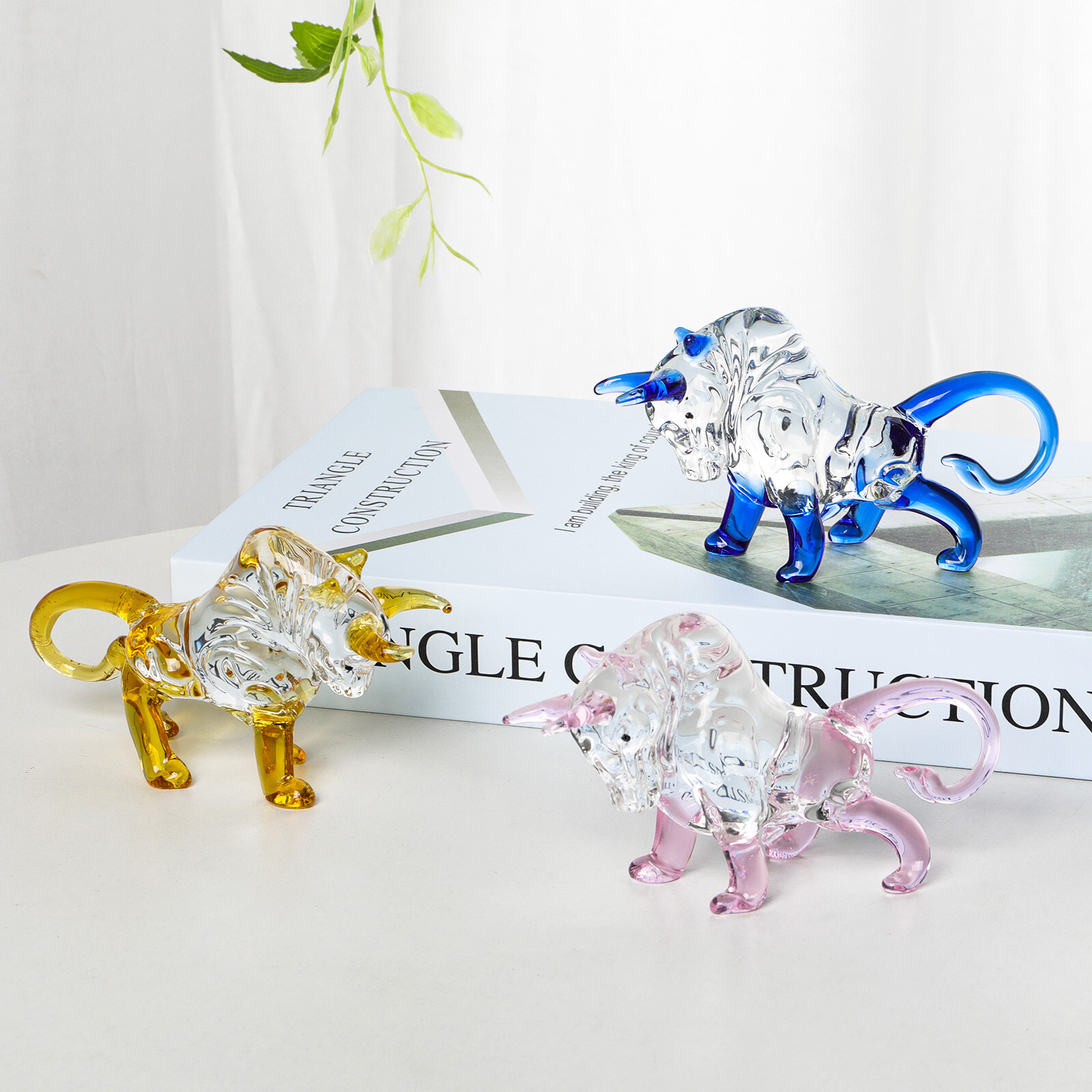 Color Crystal Bull Figurine Collectible Blown Glass Animal Ornament ...