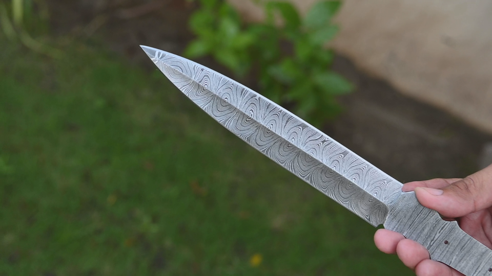 CUSTOM MADE HAND FORGED DAMASCUS STEEL BLADE BLANK BOOT DAGGER KNIFE ...
