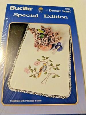 Bucilla Sparrow Dresser Scarf Embroidery Kit Sealed Special Edition | eBay