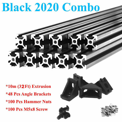 Black 2020 T-slot Aluminum Extrusion Combo Kit 10m Extrusion Angle ...