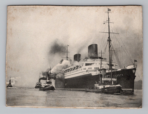 Photo SS Europa Steamer Ship Passenger Ocean Liner Tug Boats Water View ...