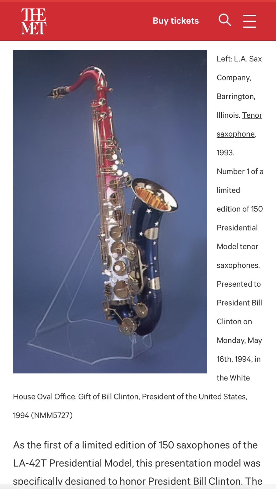Presidential Model LA42T L.A. Sax Tenor 14/150 Limited Edition ...