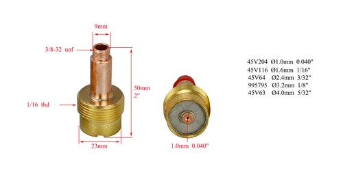 RIVERWELD TIG Gas Lens Collet Body 45V26 995795 WP 17 18 26 Welding ...