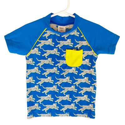 Boden Rash Guard Unisex 4-5Y 110cm Blue Yellow Cheetah Short Sleeve ...
