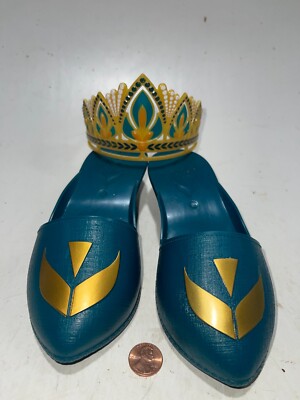 Disney Princess Anna Frozen Shoes Teal + Gold W/ Tiara Crown | eBay