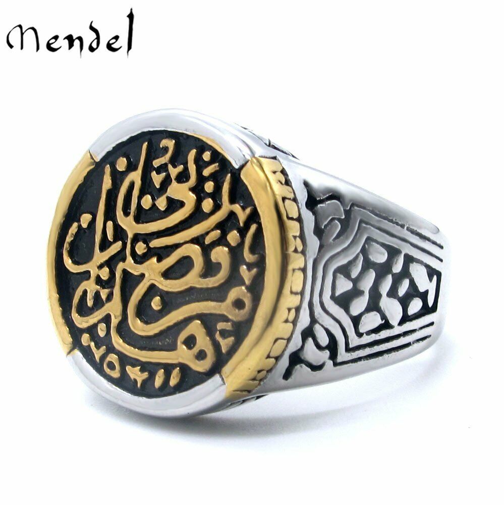 MENDEL Gold Plated Mens Yemen Islamic Arabic Ring Men Stainless Steel ...