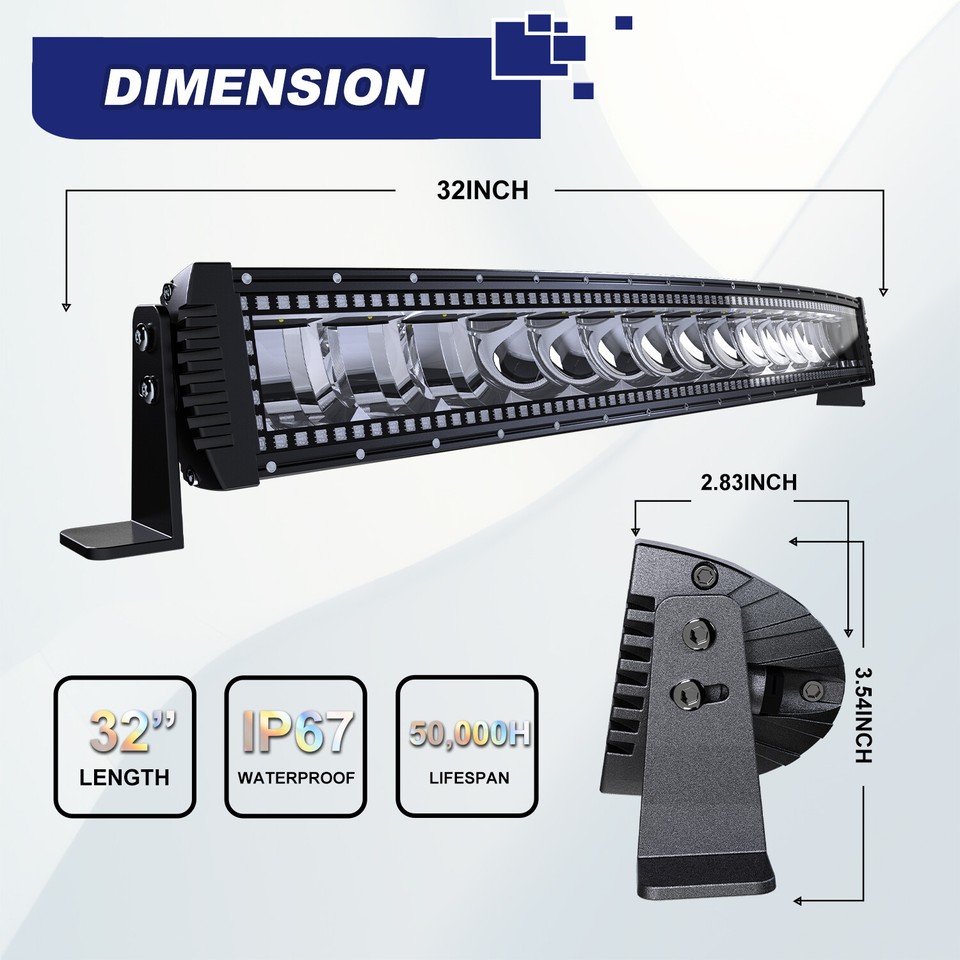 Curved 32 Inch LED Light Bar Chasing RGB Halo Ring Lights+4 Inch RGB ...