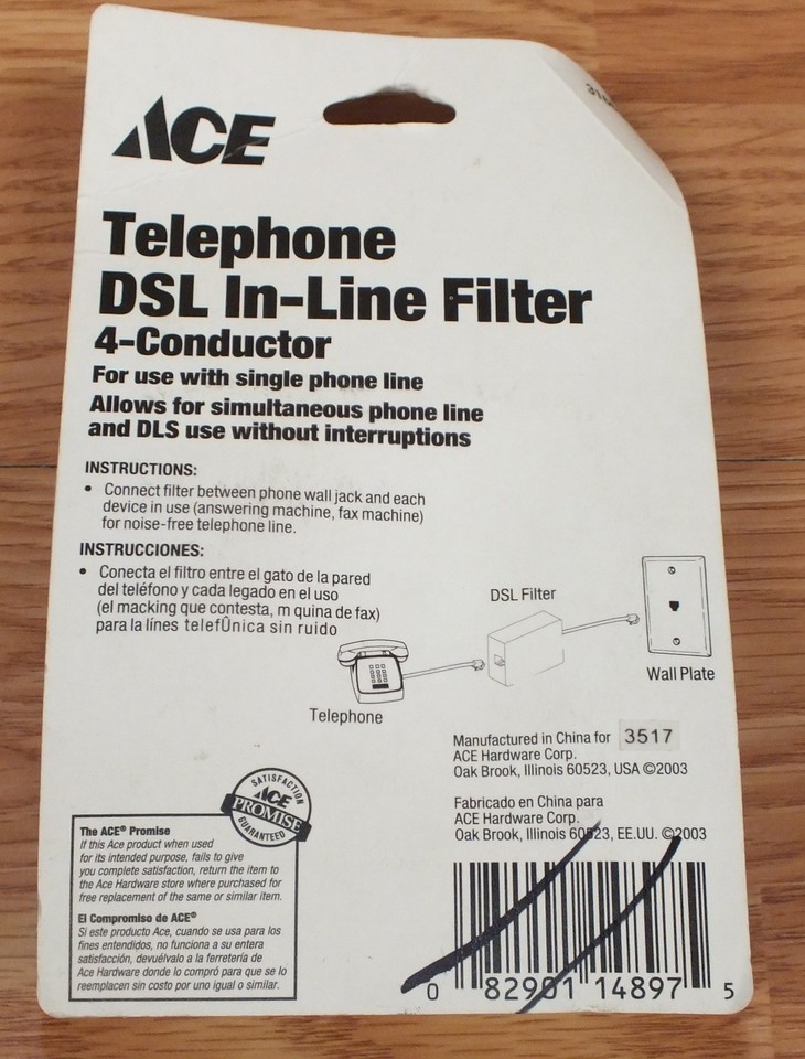 ACE (3166360) Telephone DSL In-Line Filter Ivory Telephone Line *NOS ...