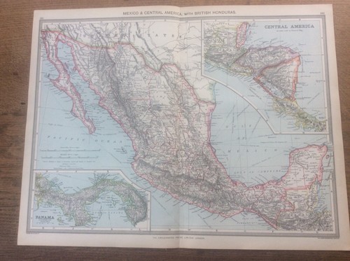 2 Antique colour Maps Mexico Central America West Indies c1904 ...