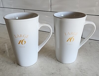 Lot Of 2 Blue Harbor Collections Large 16 Oz White Gold Coffee Mug Cup ...