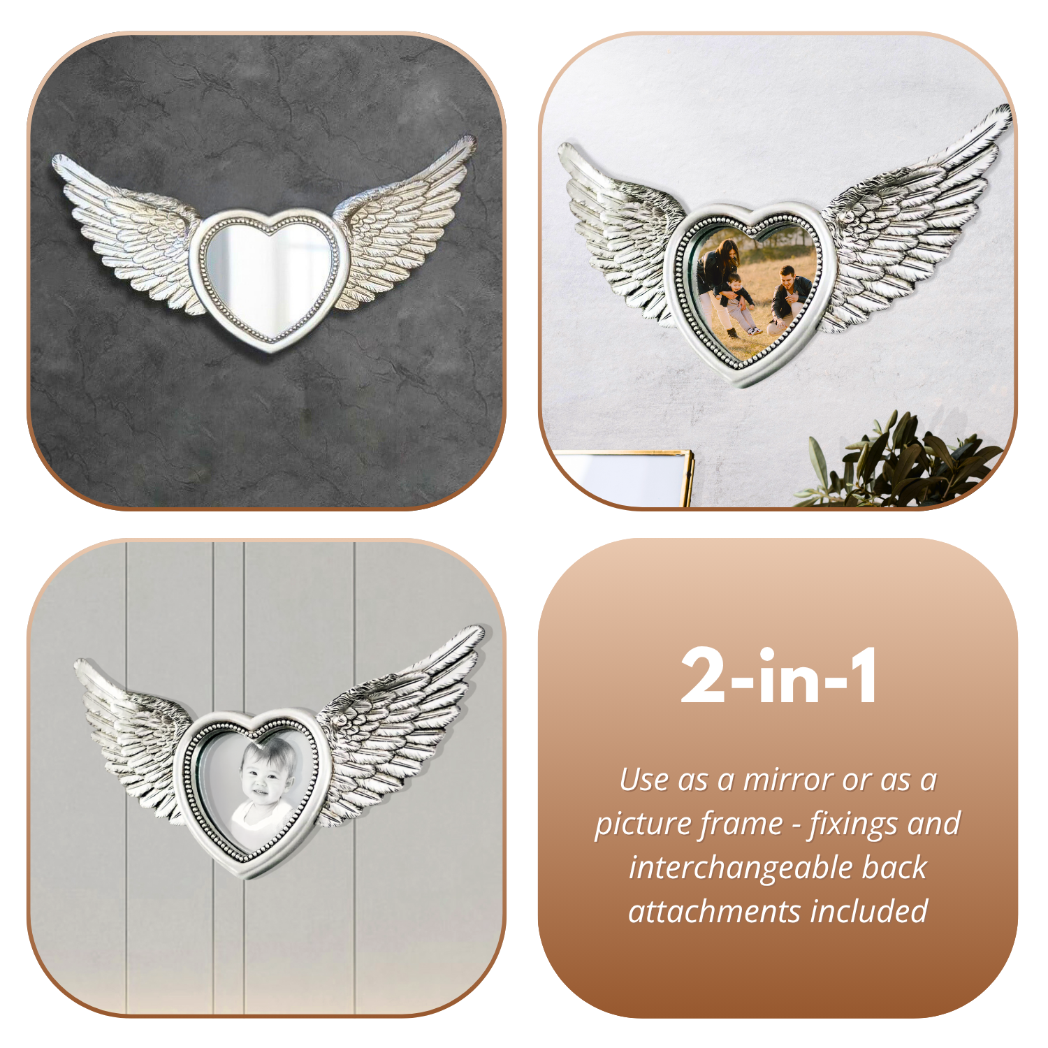 Angel Wings Wall Mirror Heart Xlarge Home Decoration Silver Free ...