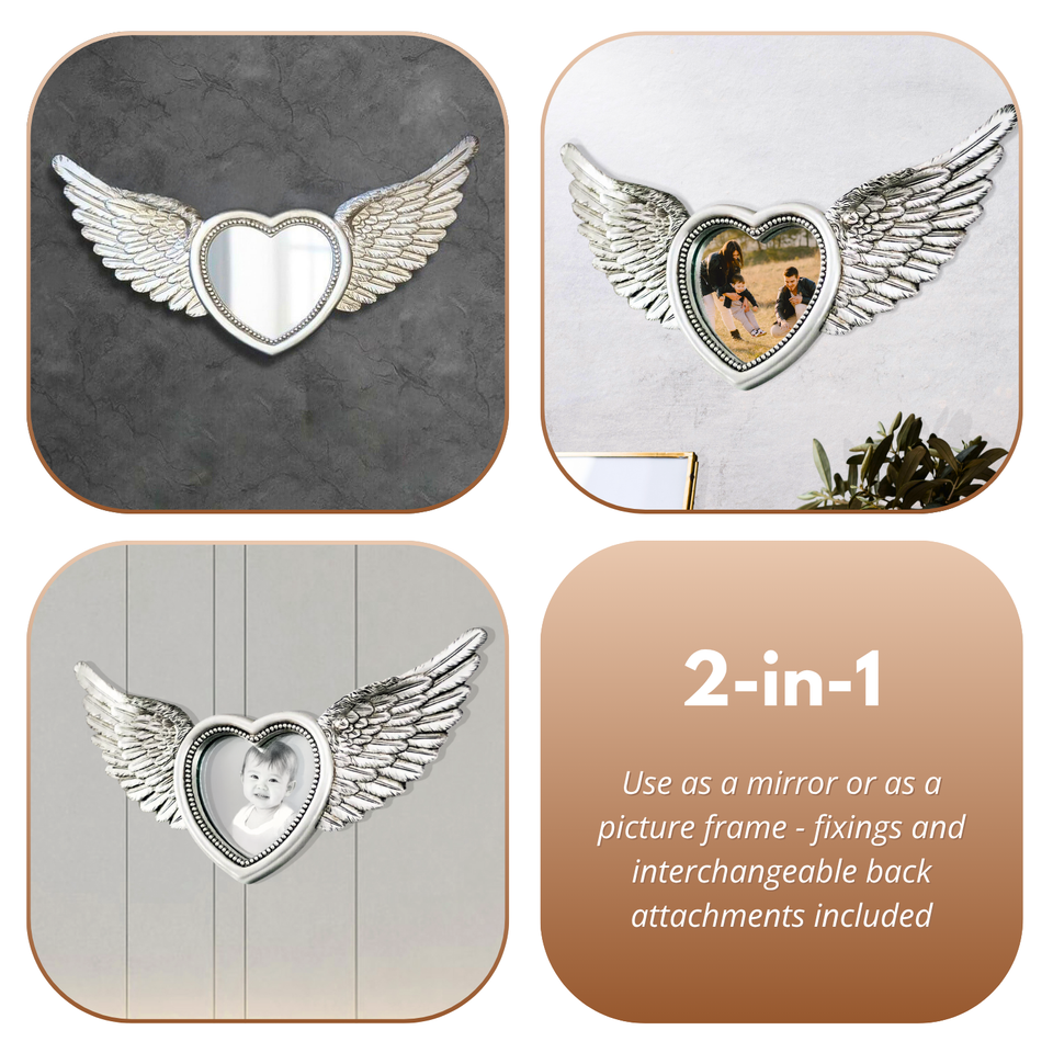 Angel Wings Wall Mirror Heart Xlarge Home Decoration Silver Free ...