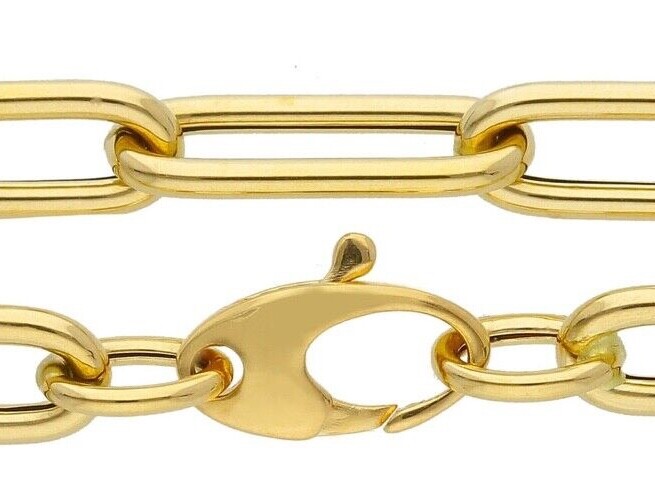 18K YELLOW GOLD CHAIN ROUNDED TUBE OVAL PAPER CLIP 7x20mm LINK, 17.7 ...