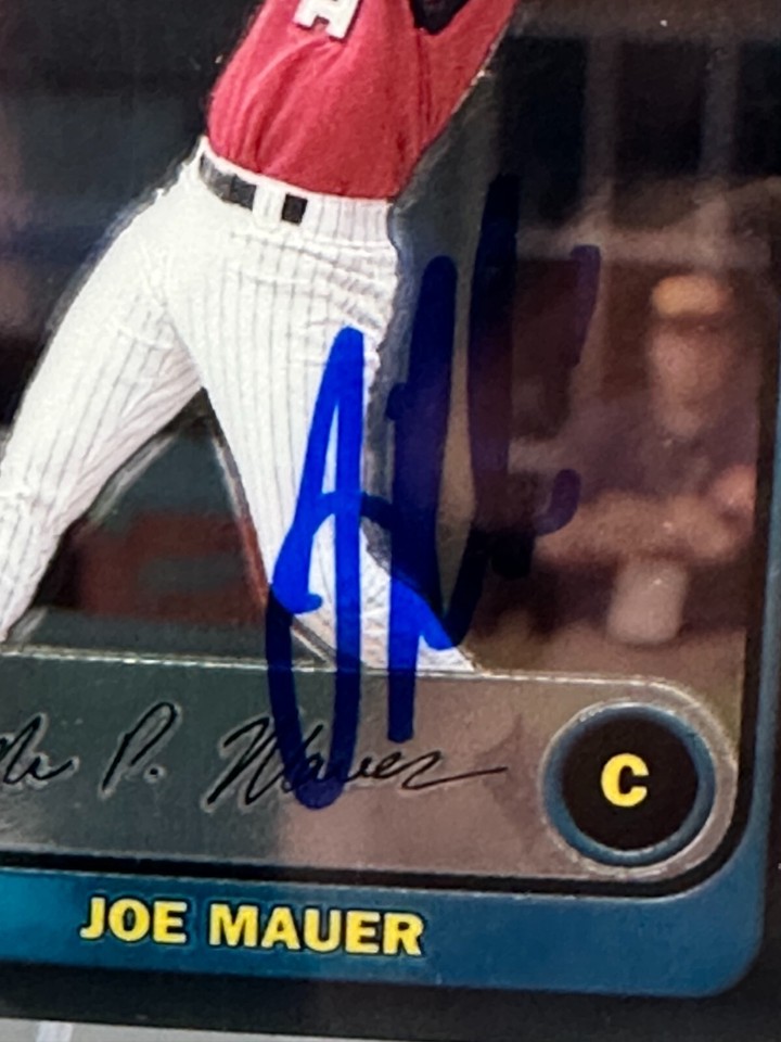 JOE MAUER 2003 BOWMAN CHROME ROOKIE RC SIGNED BASEBALL ON CARD BECKETT ...