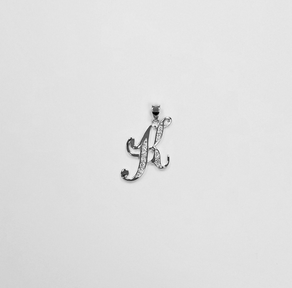 925 Sterling Silver Script Initials with CZ (Choose Initial) | eBay