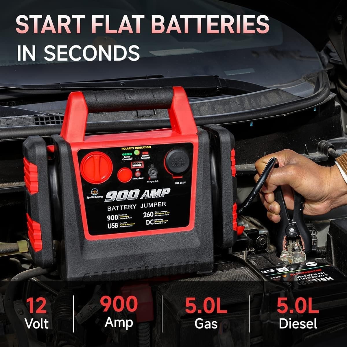 Car Jump Starter Power Pack with Air Compressor, 900A 12V UltraSafe Lead-Acid | eBay UK
