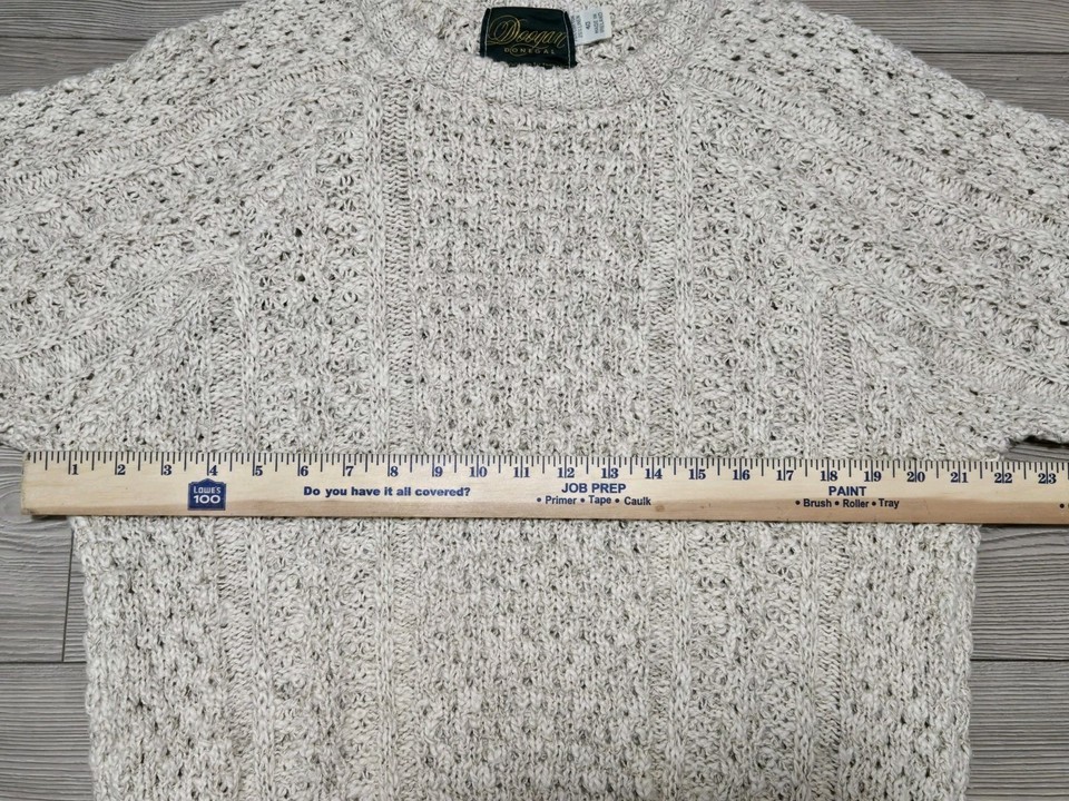 Doogan Donegal Linen Sweater Mens 40 Large Cream Knit Hand Loomed Crew ...