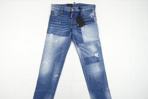 DSQUARED2 DSQ2 Italie Délavé Coupe Patch Genou Bleu 30 Slim Jean Hommes ...