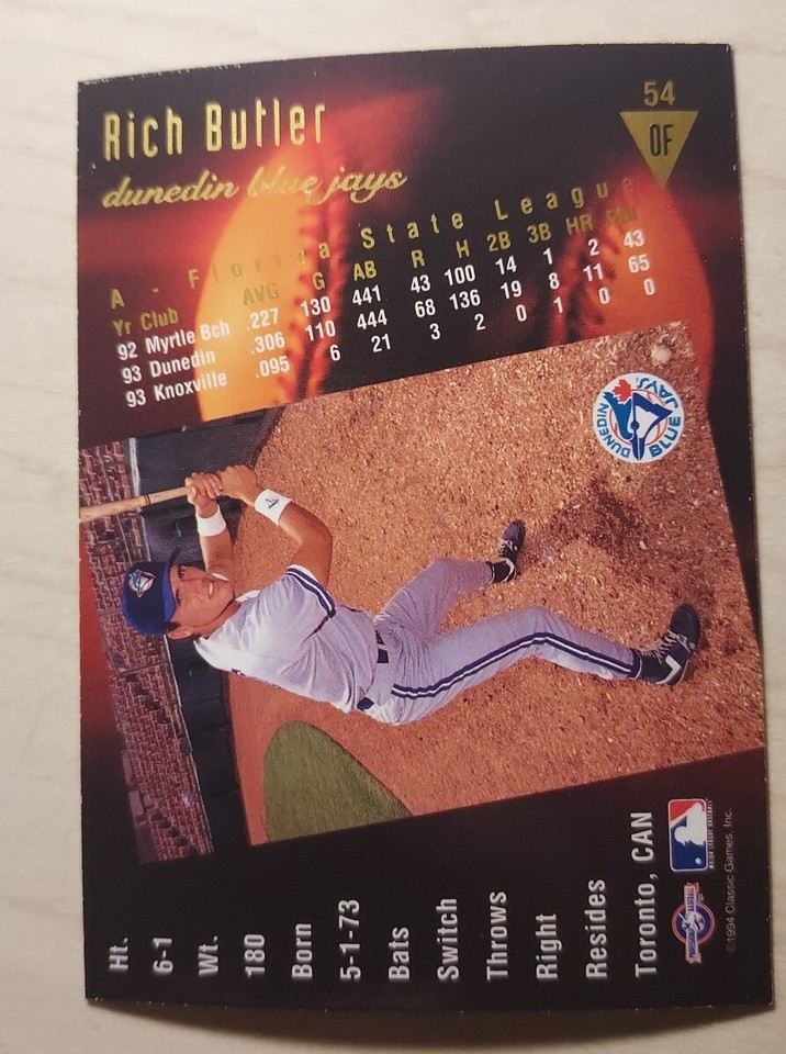 1994 Classic Best Gold Rich Butler Dunedin Blue Jays #54 1101 | eBay