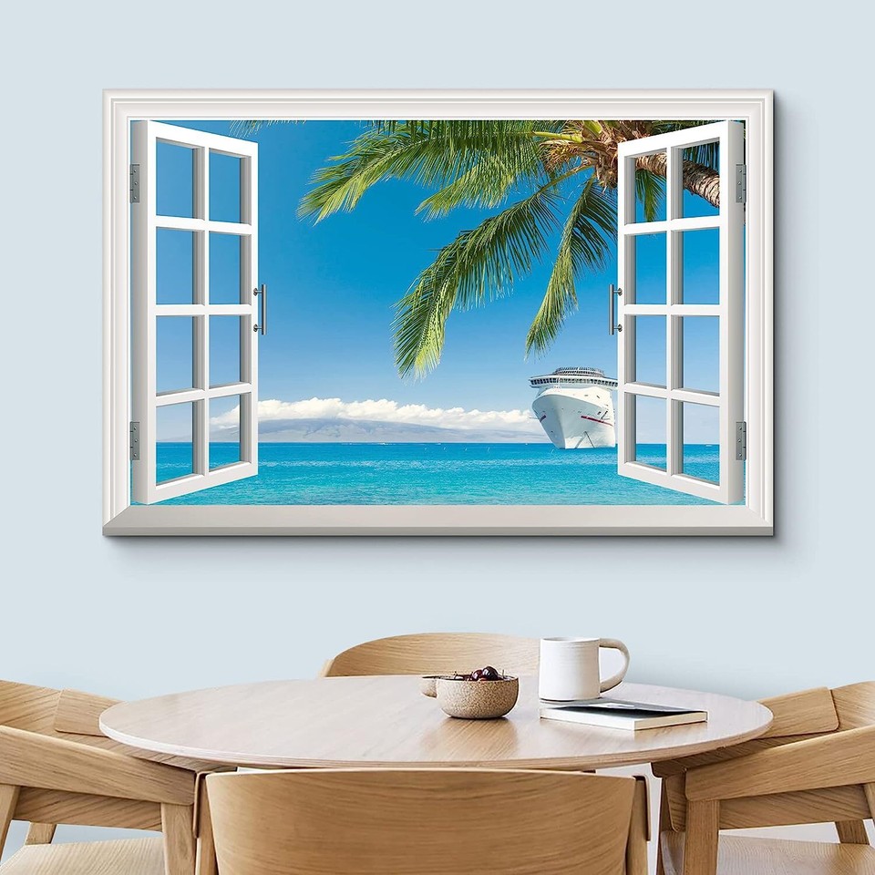 Beach Nature Landscape Window View Canvas Wall Art Framed Art Print | eBay