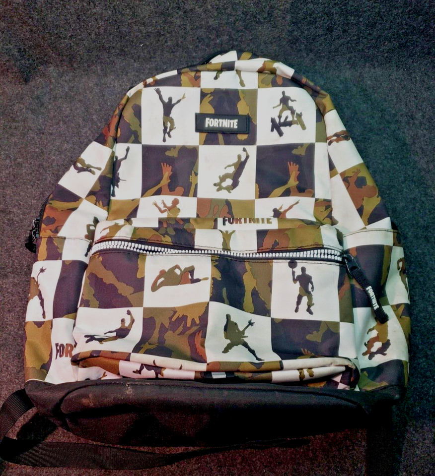 Fortnite Backpack 18" Kids Camo Olive/White/Black 2 Compartments (HATS ...