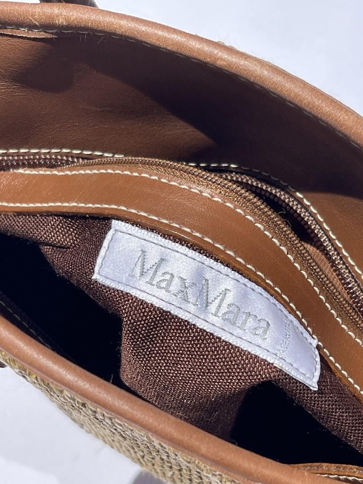 MAX MARA Straw & Leather Handbag Bag Weave Seagrass Natural Boho Beach ...