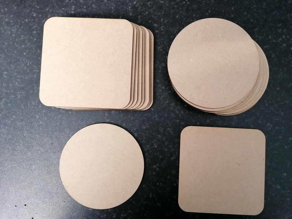 10x Wooden MDF Plain Coasters 10cm Craft Blanks Square Circle Shapes ...