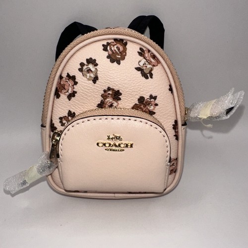 COACH Mini Court Backpack Bag Charm Rosette Print CAA68 Gold/Blush ...