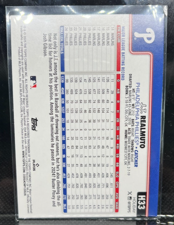 2025 Topps Holiday - JT Realmuto #H33 Blue Metallic Glitter | eBay