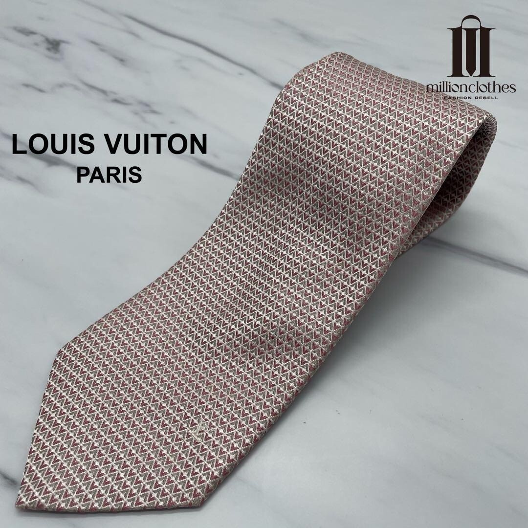 LOUIS VUITTON Silk Tie Silver Pink LV Logo Pattern Ma… - Gem