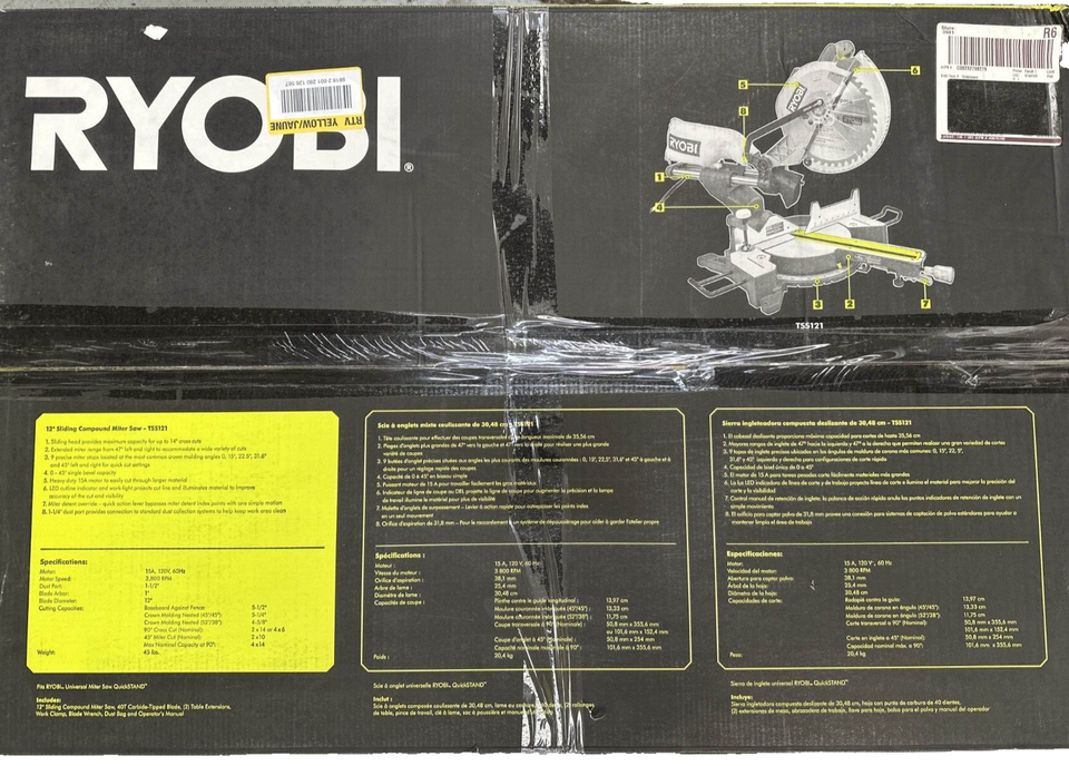 RYOBI TSS121 15 Amp 12" Corded Sliding Compound with LED Cutline ...