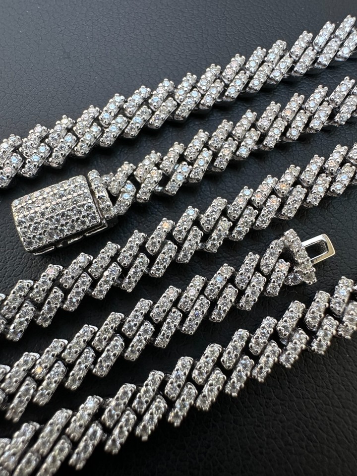MOISSANITE Real 5mm Micro Miami Cuban Link Prong Chain Iced 925 Silver ...