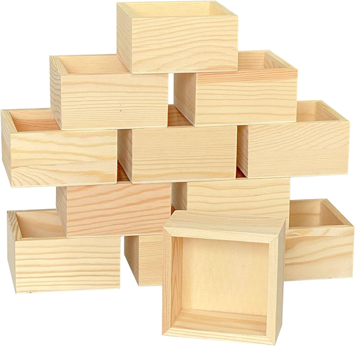 12-Pack Square Wood Box Unfinished Small Wooden Boxes for Crafts (Outer ...
