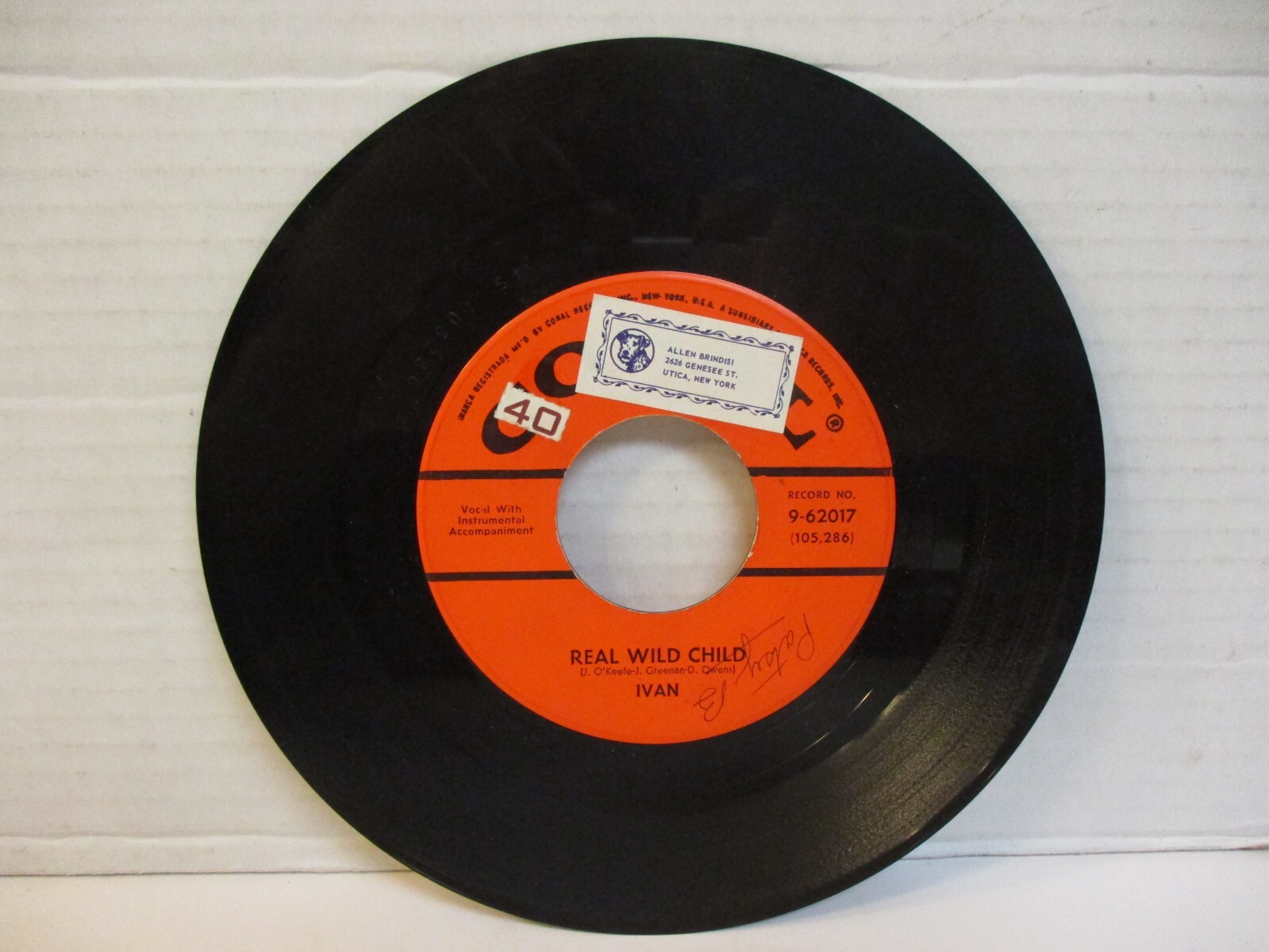 B190: Ivan (Jerry Allison) "Real Wild Child" Coral 62017 Rockabilly ...