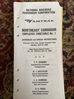 Amtrak Employee Timetable No 1, 4/24/2206 with GO’s 102 104, 105 | eBay