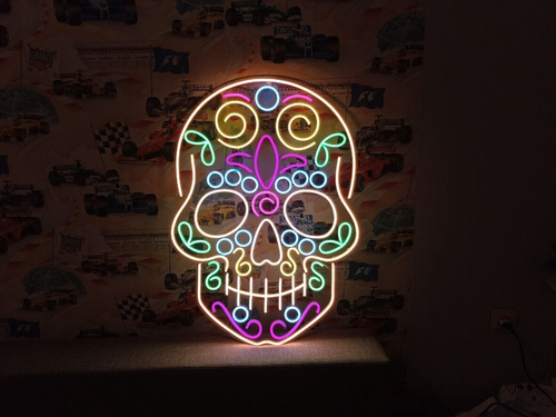 24"x18" Haunted Sugar Skull Day of the Dead Flex LED Neon Sign Light ...